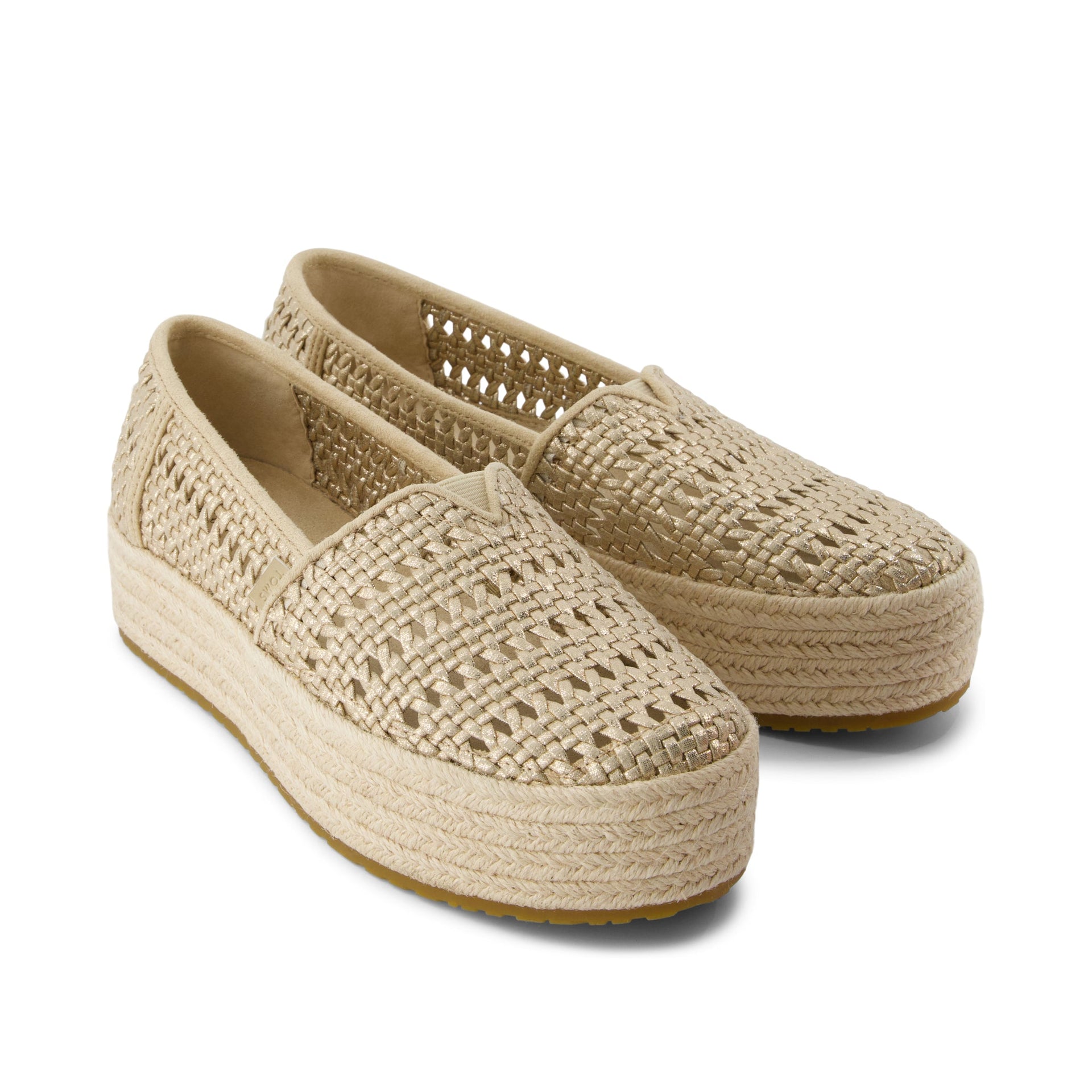 Valencia Platform Espadrille Champagne Metallic Basket Weave – TOMS.com