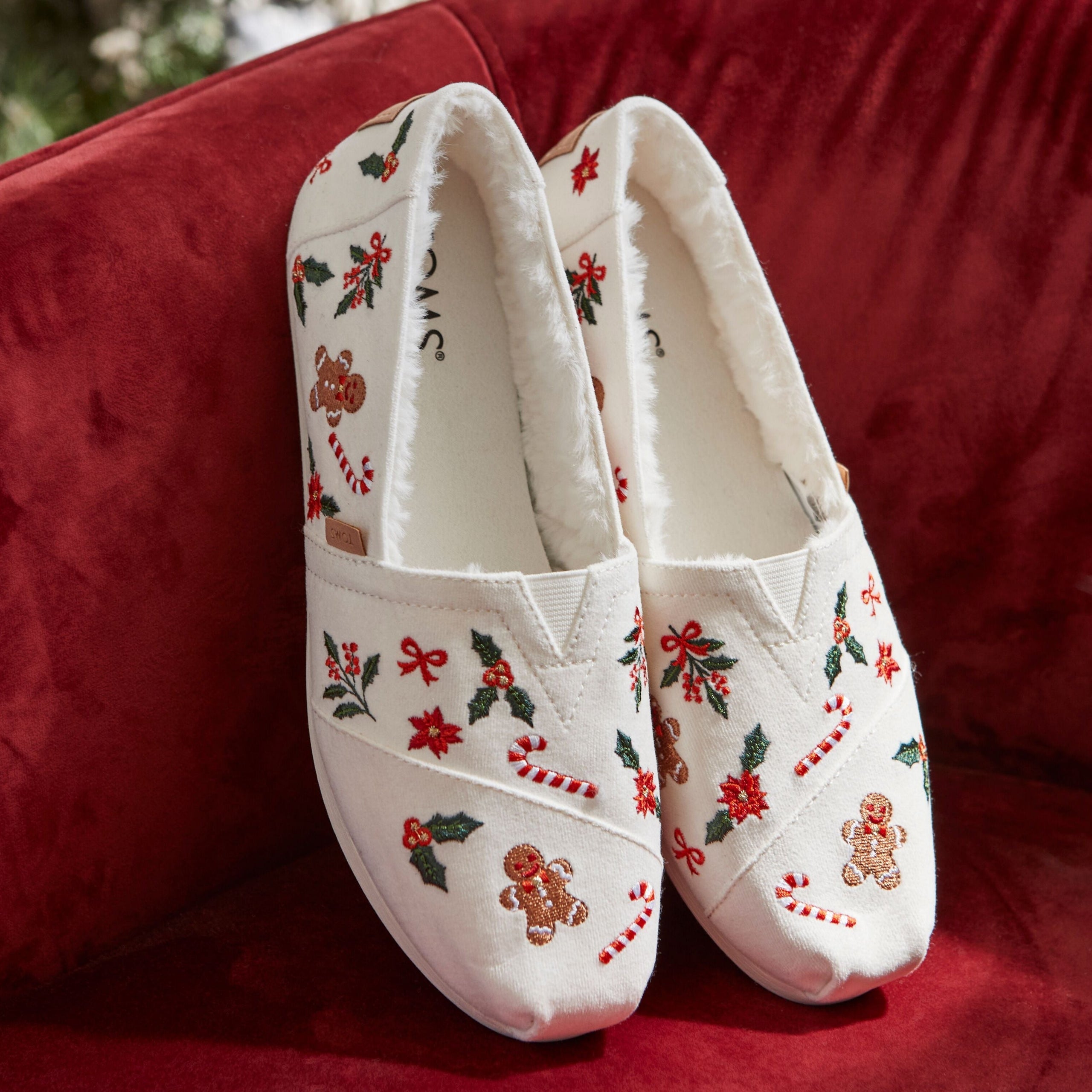 Womens Alpargata Classic Natural Gingerbread Candy Cane Embroidery ...